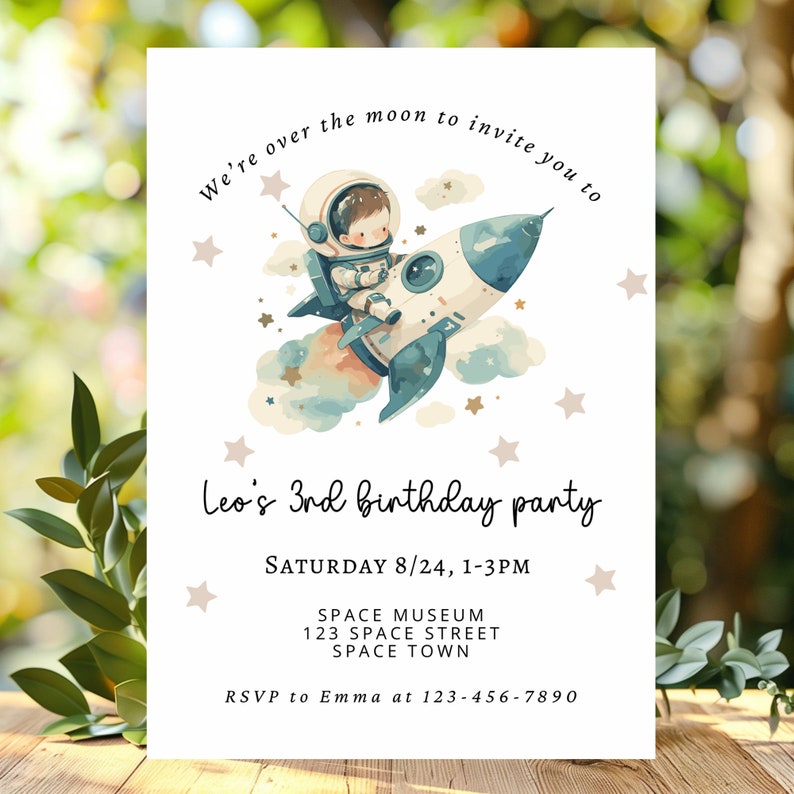 Space Theme Invitation, Cute Space Invitation, Astronaut Birthday Party ...