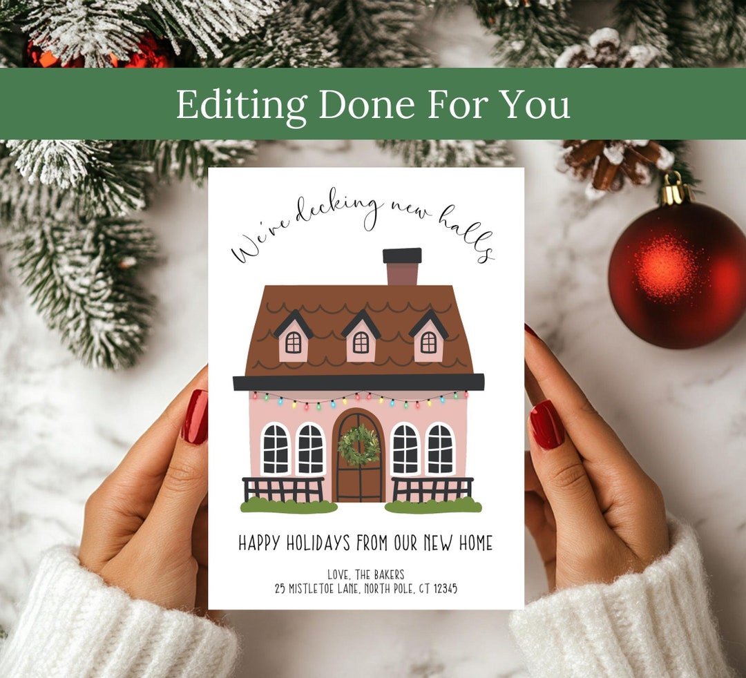 Decking New Halls Christmas Card, New Home Christmas Card, New Address ...