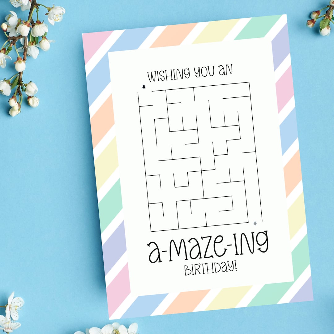 Printable Maze Birthday Card Mazes for Kids Birthday Card for - Etsy