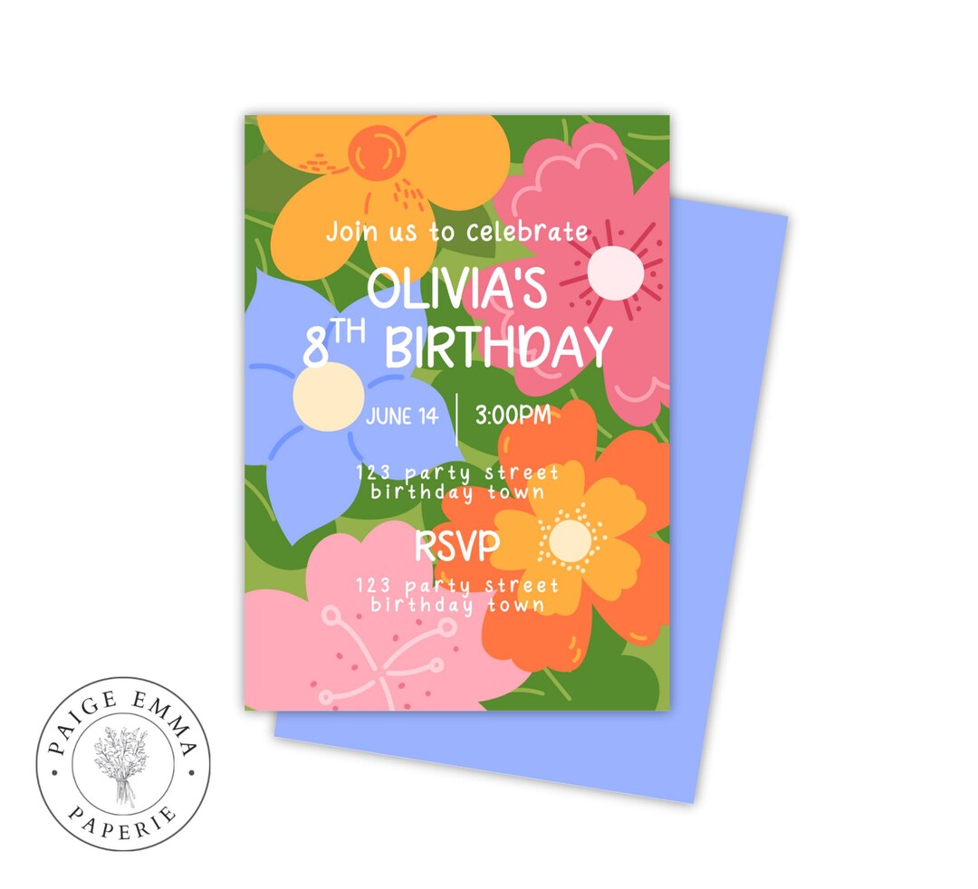 Editable Flower Birthday Party Invitation Template, Cute Fun Floral ...