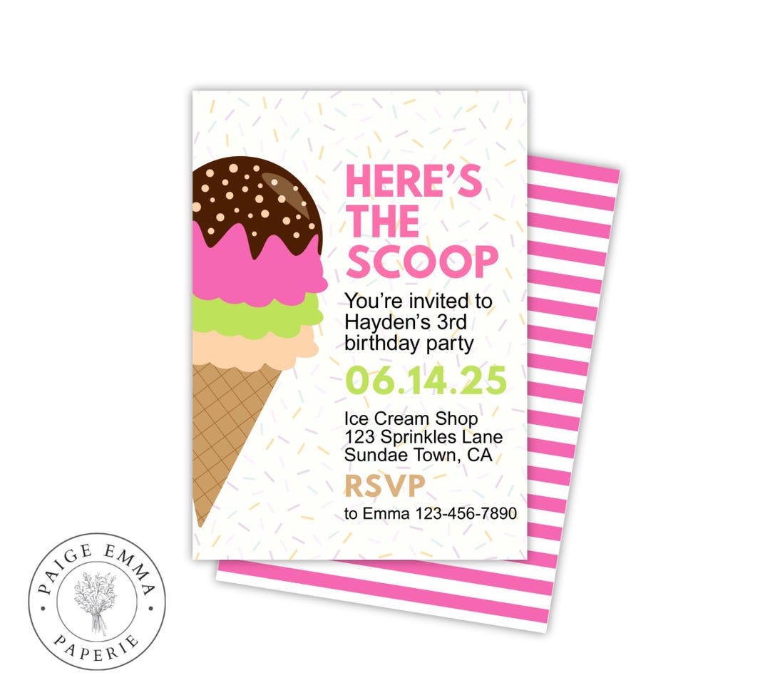 Ice Cream Birthday Party Invitation, Editable Sprinkles Invite Template ...
