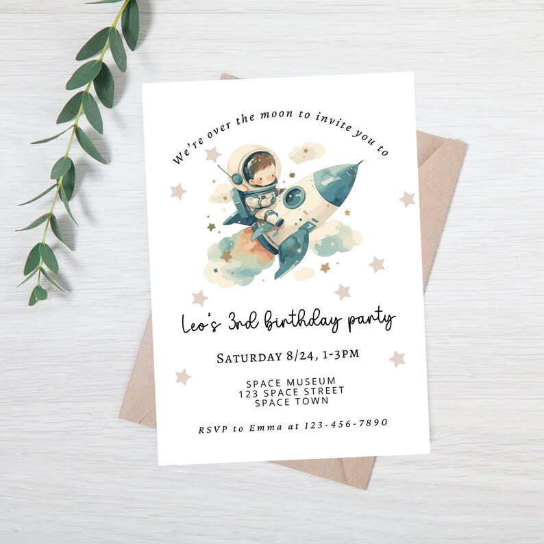 Space Theme Invitation, Cute Space Invitation, Astronaut Birthday Party ...
