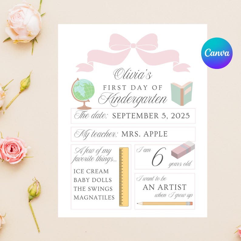 Editable First Day of School Sign: Canva Template (digital Download) - Etsy