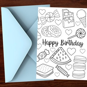 Printable Birthday Card for Kids to Color In, 5x7 Folded Bday Card ...