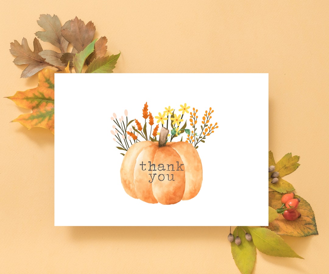 Pumpkin Thank You Card Printable Fall Flowers Thank You Card - Etsy