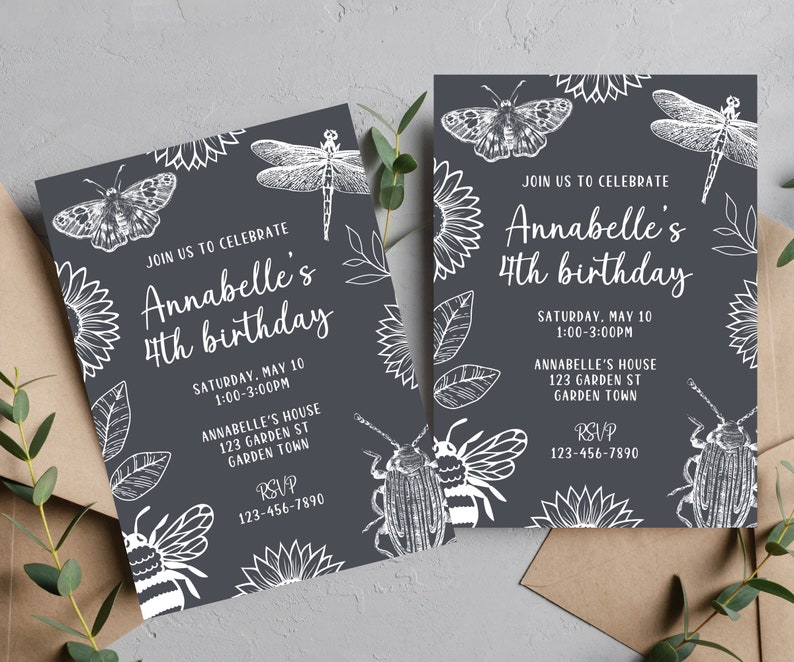 Bug Theme Invitation for Kids Birthday Party, Personalized Editable ...