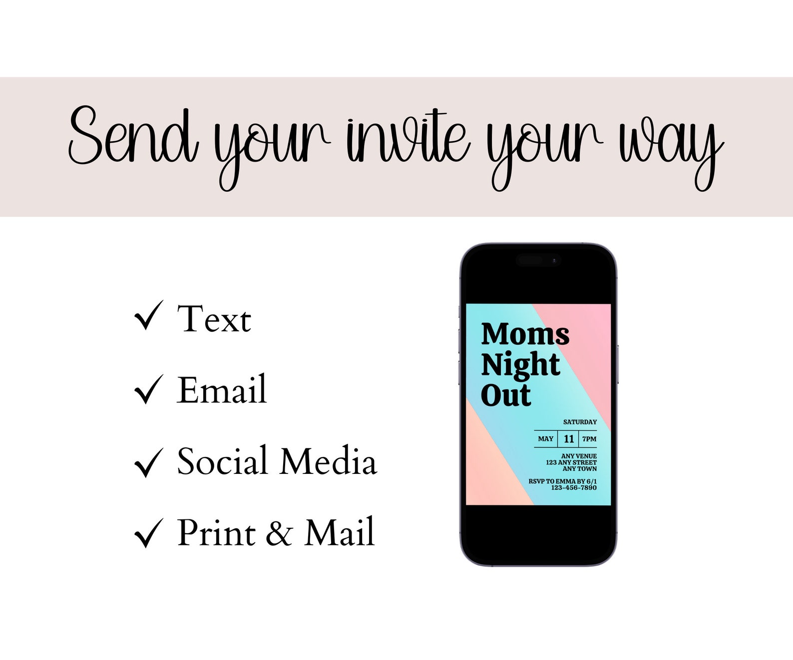 Moms Night Out Invitation, Event Flyer Editable Template for Digital ...