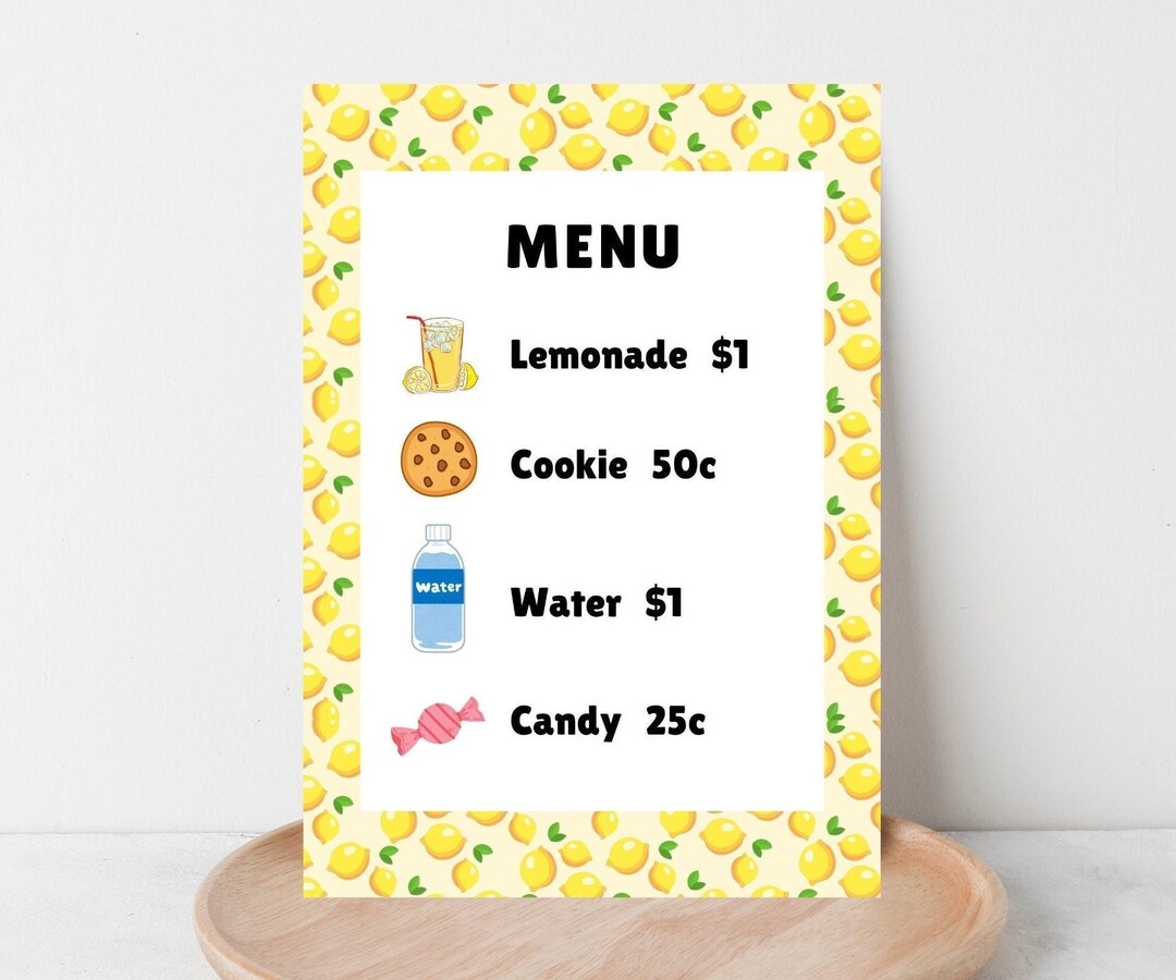 Printable Lemonade Stand Menu, Editable Lemonade Stand Menu, Summer ...