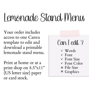 Personalized Lemonade Stand Menu, Blue Gingham Editable and Printable ...