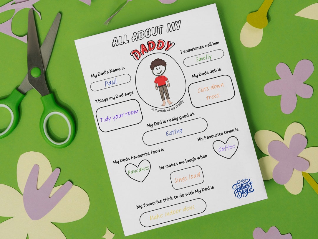 Father's Day Printable Gift All About My Daddy Colouring Card DIY ...