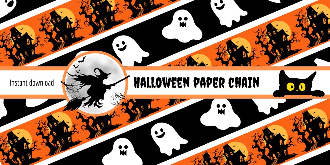 Halloween Paper Chain Ghost and Haunted House Printable - Etsy