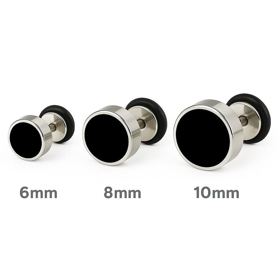 Stainless Steel Faux Plug Earrings Black Illusion Studs - Etsy