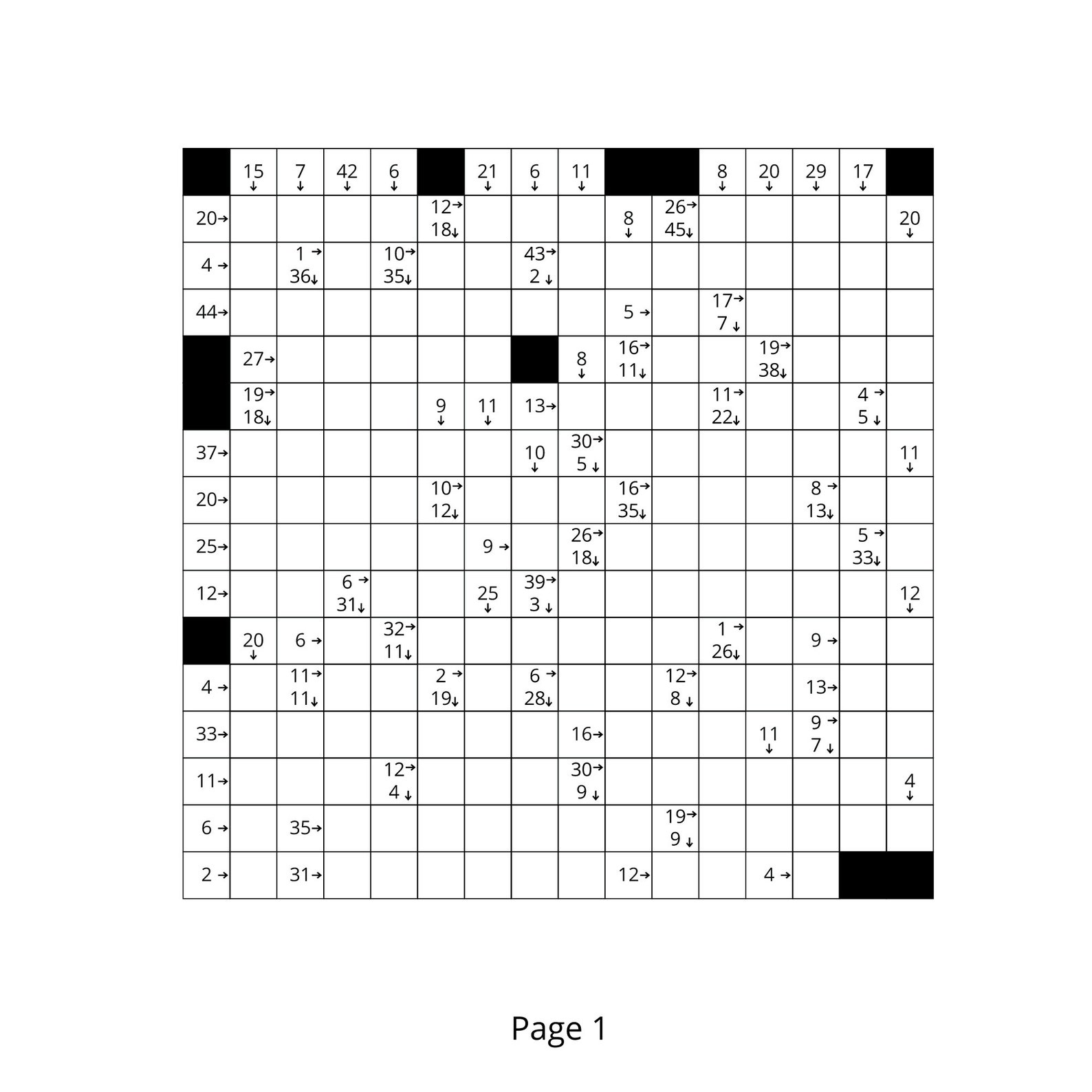 200 15x15 Kakuro Printable Puzzles With Solutions | Challenging and Fun ...