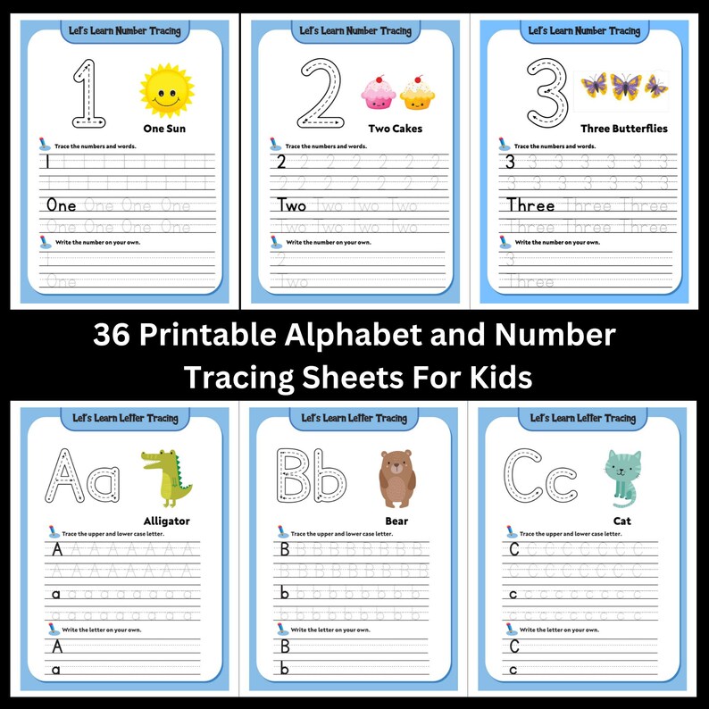 Alphabet and Number Tracing Worksheets Printable Practice Writing ...