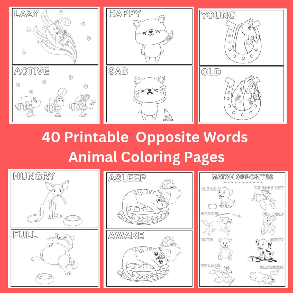 40 Printable Opposite Words Animal Coloring Pages Printable Opposite ...
