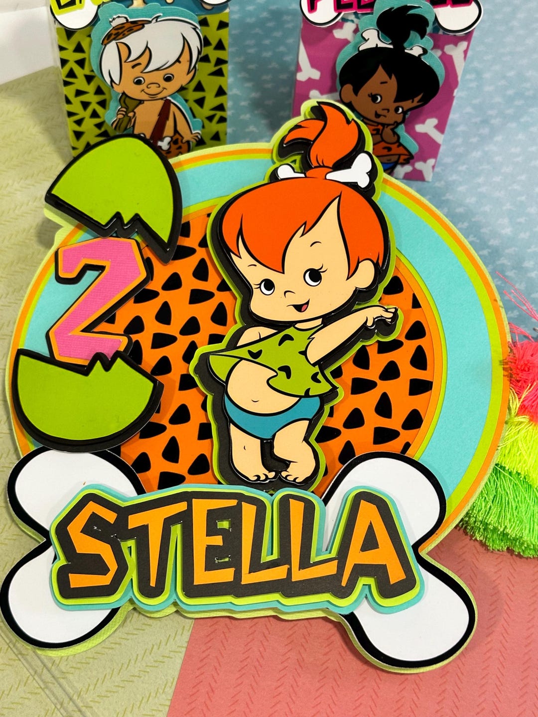 Pebbles Personalized Cake Topper, Flintstone Custom Cake Topper, Cake ...