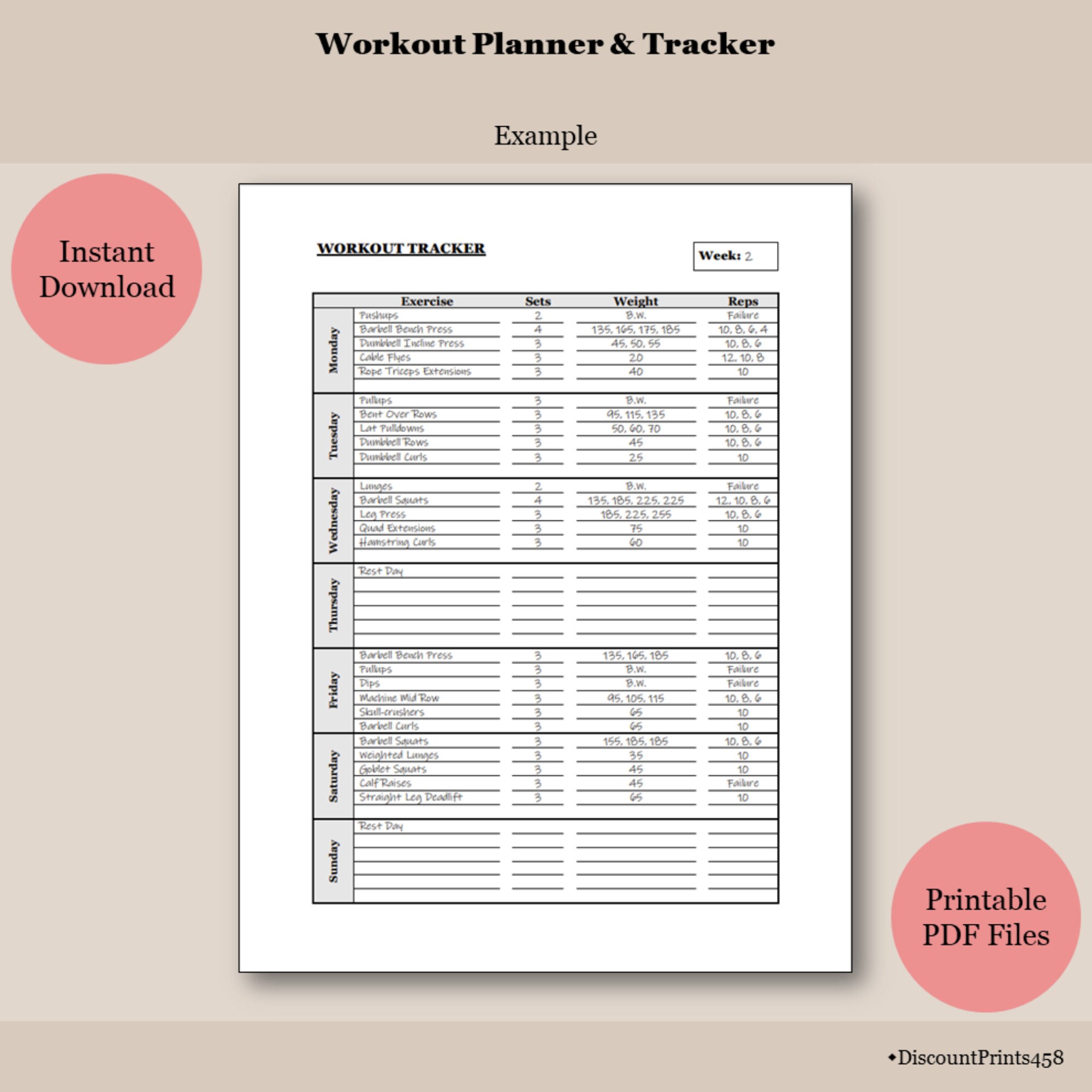 Workout Tracker Printable, Workout Planner Printable, Fitness Log ...