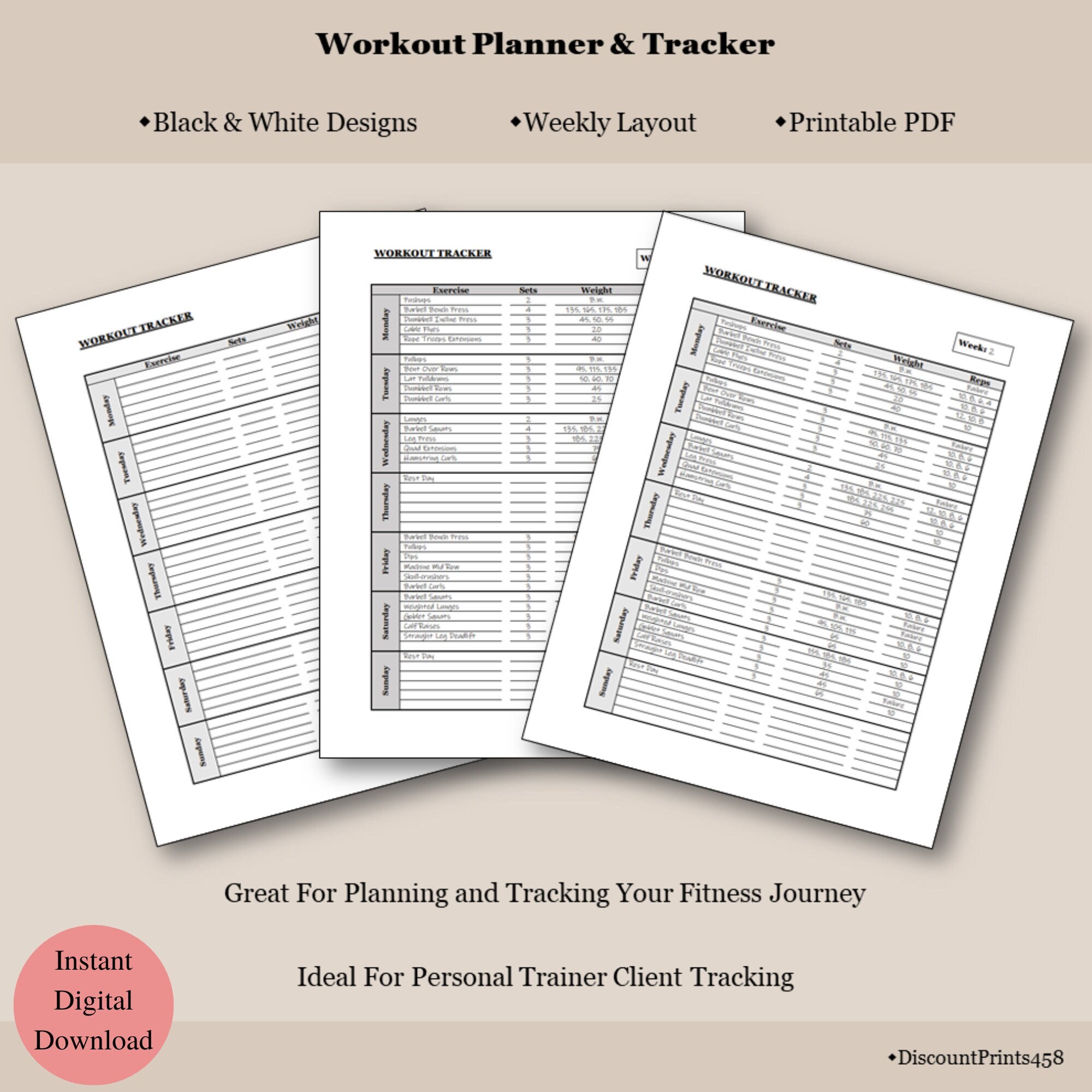 Workout Tracker Printable, Workout Planner Printable, Fitness Log ...