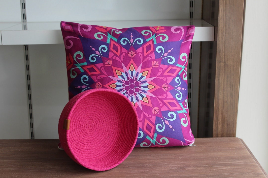 Fuchsia Cotton Rope Organizer, Colorful Woven Home Organizer, Cotton ...