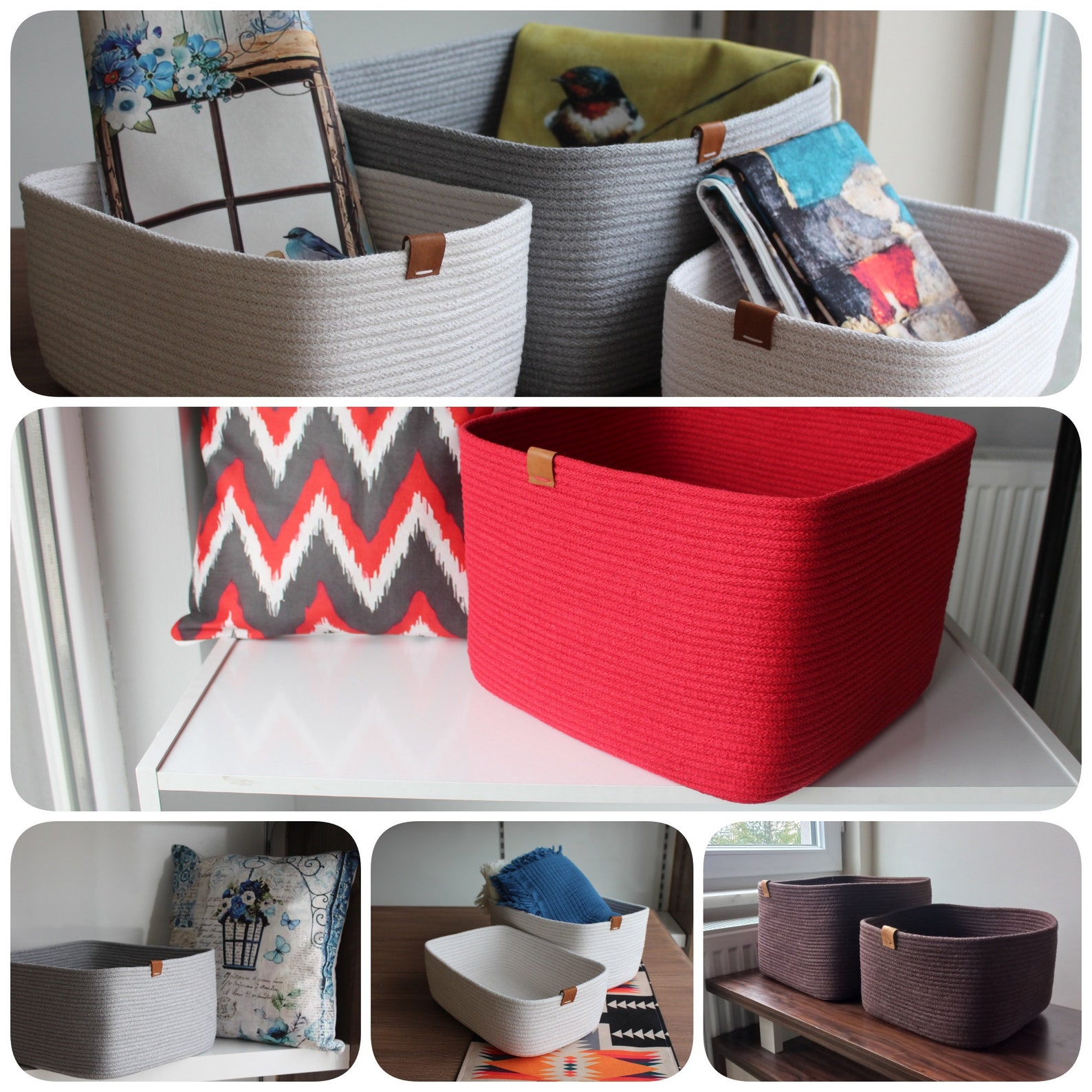 Fuchsia Cotton Rope Organizer Colorful Woven Home Organizer - Etsy