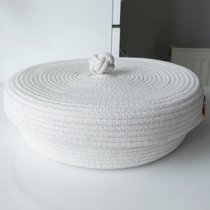 Cotton Rope Storage Basket With Lid, Rope Woven Organizer Basket With ...