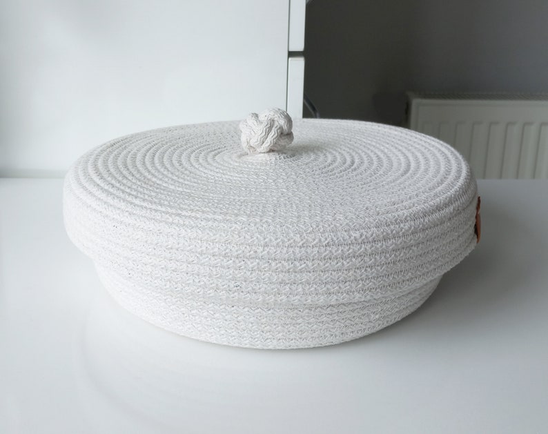 Cotton Rope Storage Basket With Lid, Rope Woven Organizer Basket With ...