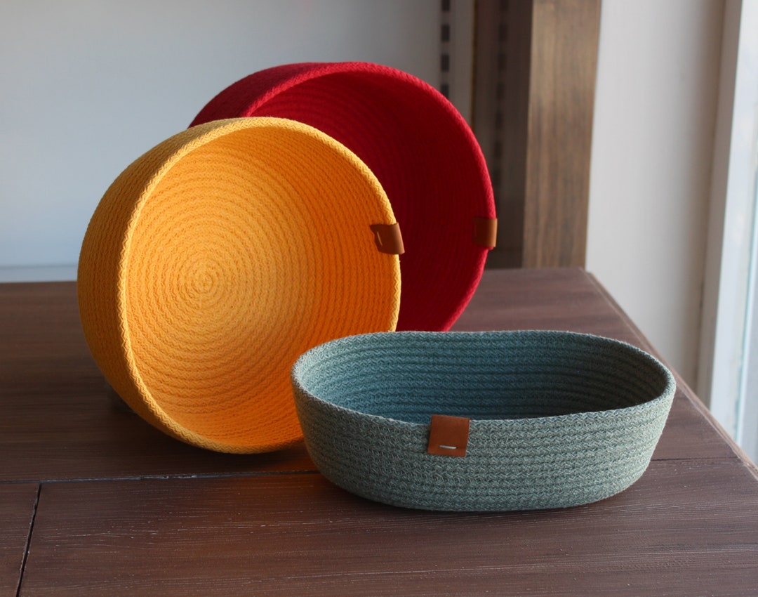 Cotton Rope Woven Basket, Handmade Storage Basket, Cotton Rope Oval ...