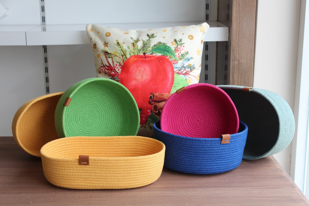 Colorful Cotton Rope Basket, Vibrant Color Woven Home Organizer, Cotton ...