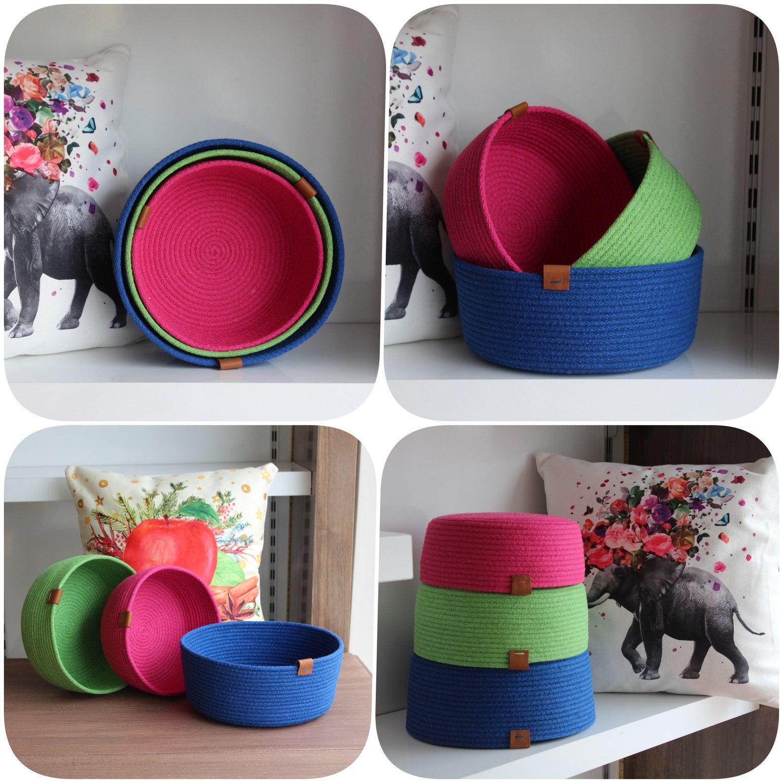 Cotton Rope Storage Basket With Lid, Rope Woven Organizer Basket With ...