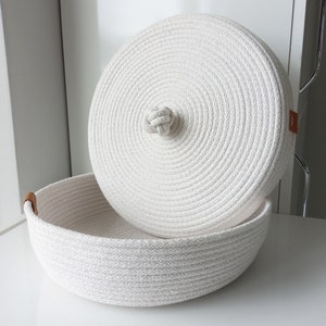 Cotton Rope Storage Basket With Lid, Rope Woven Organizer Basket With ...