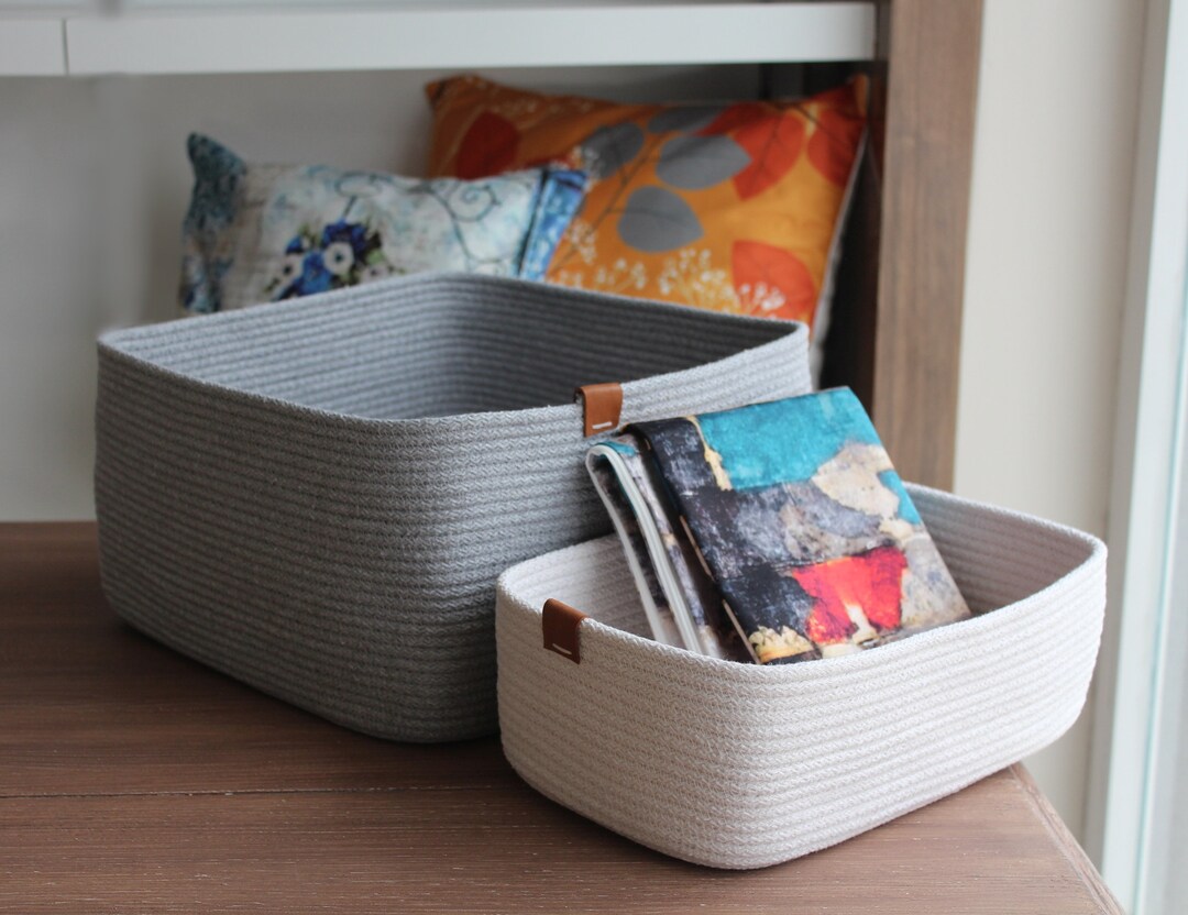 Rectangle Cotton Rope Basket, Rectangle Wowen Home Organizerextra Large ...
