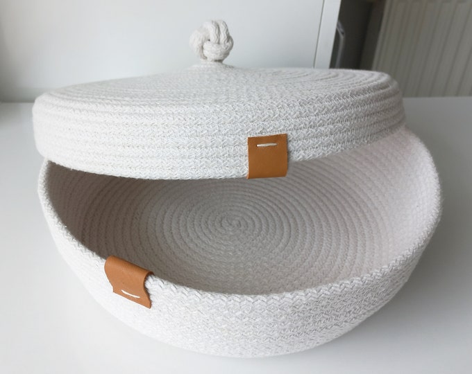 Cotton Rope Storage Basket With Lid, Rope Woven Organizer Basket With ...