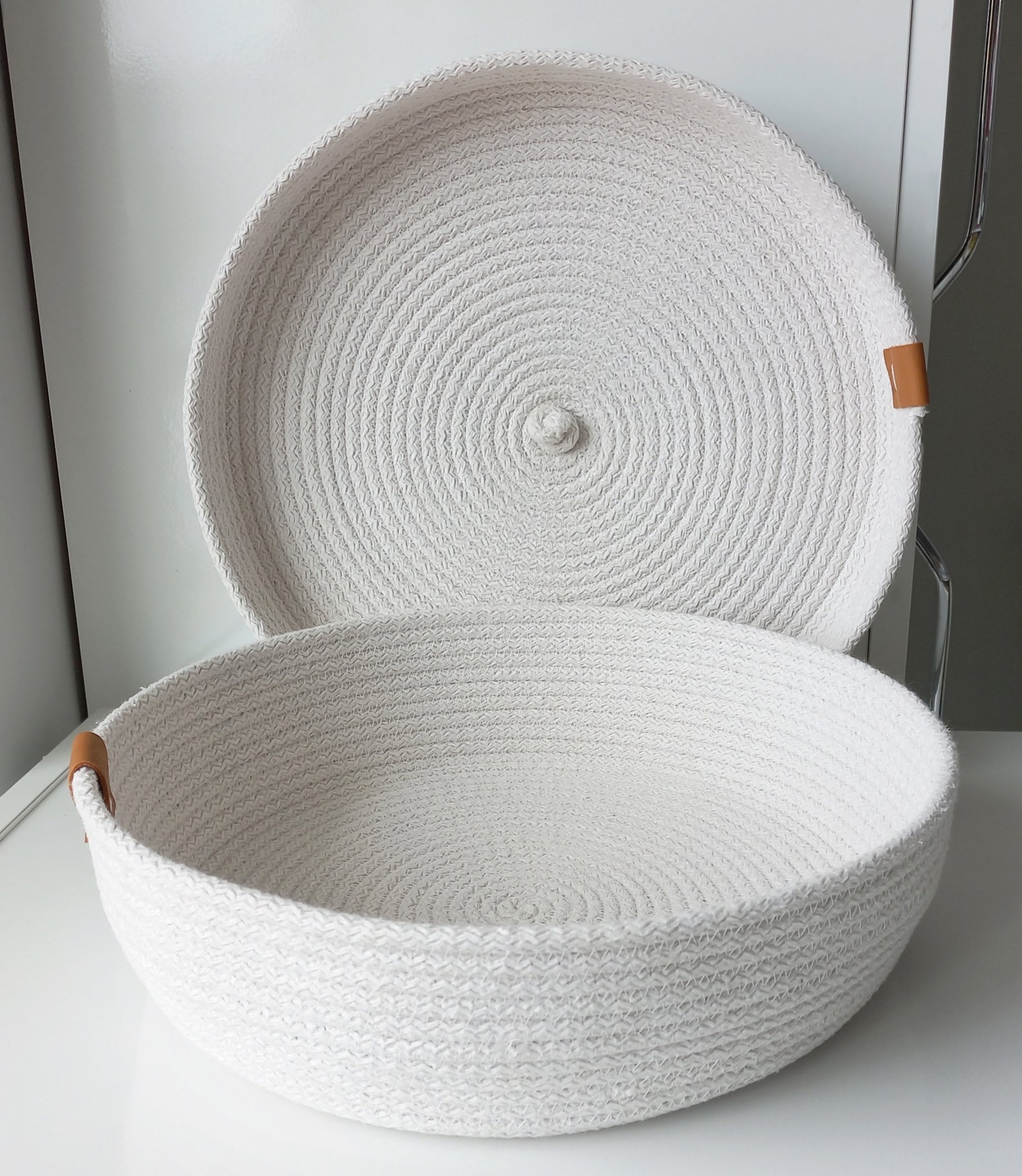 Cotton Rope Storage Basket With Lid, Rope Woven Organizer Basket With ...