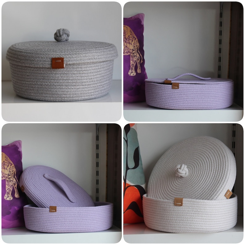 Cotton Rope Storage Basket With Lid, Rope Woven Organizer Basket With ...