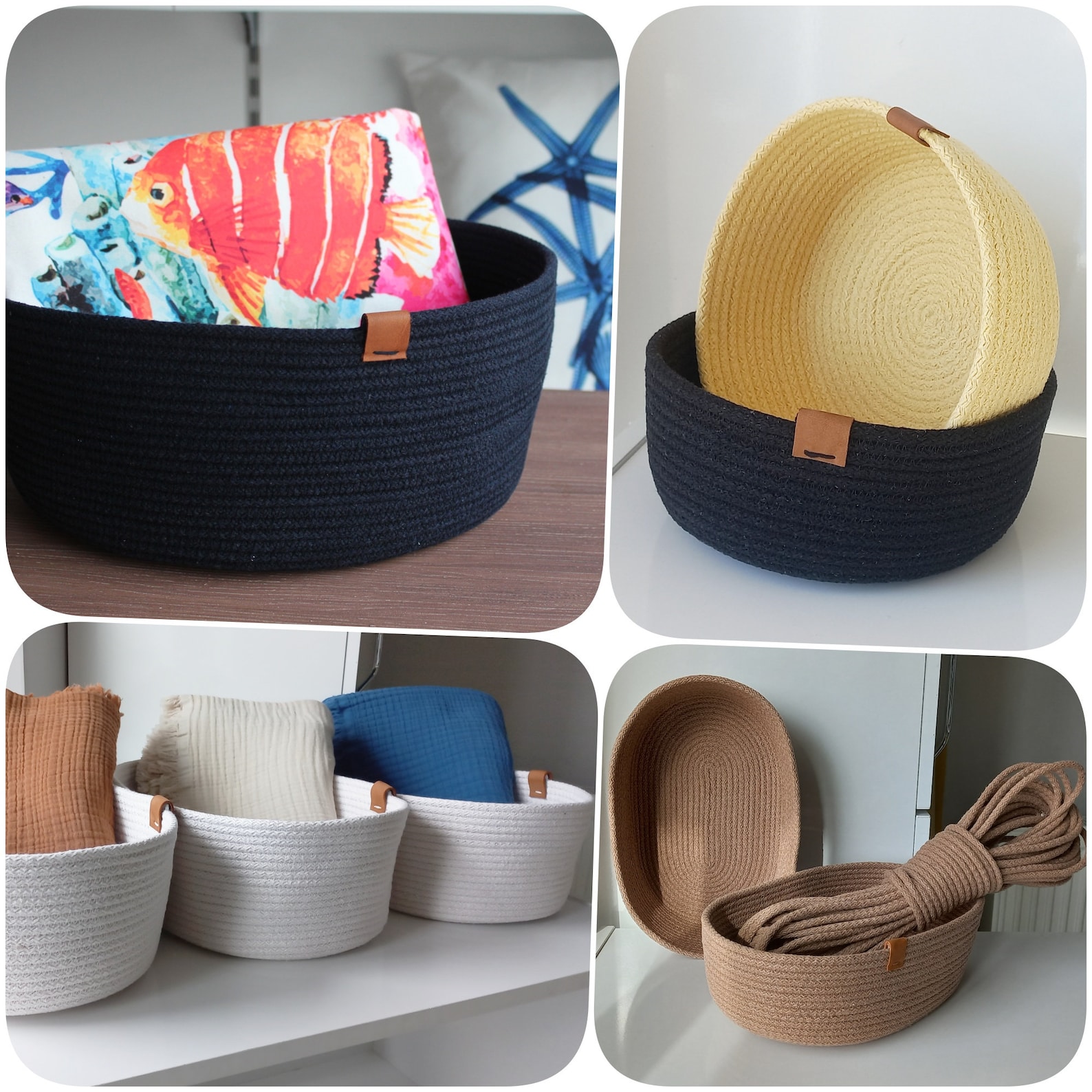 Cotton Rope Storage Basket With Lid, Rope Woven Organizer Basket With ...