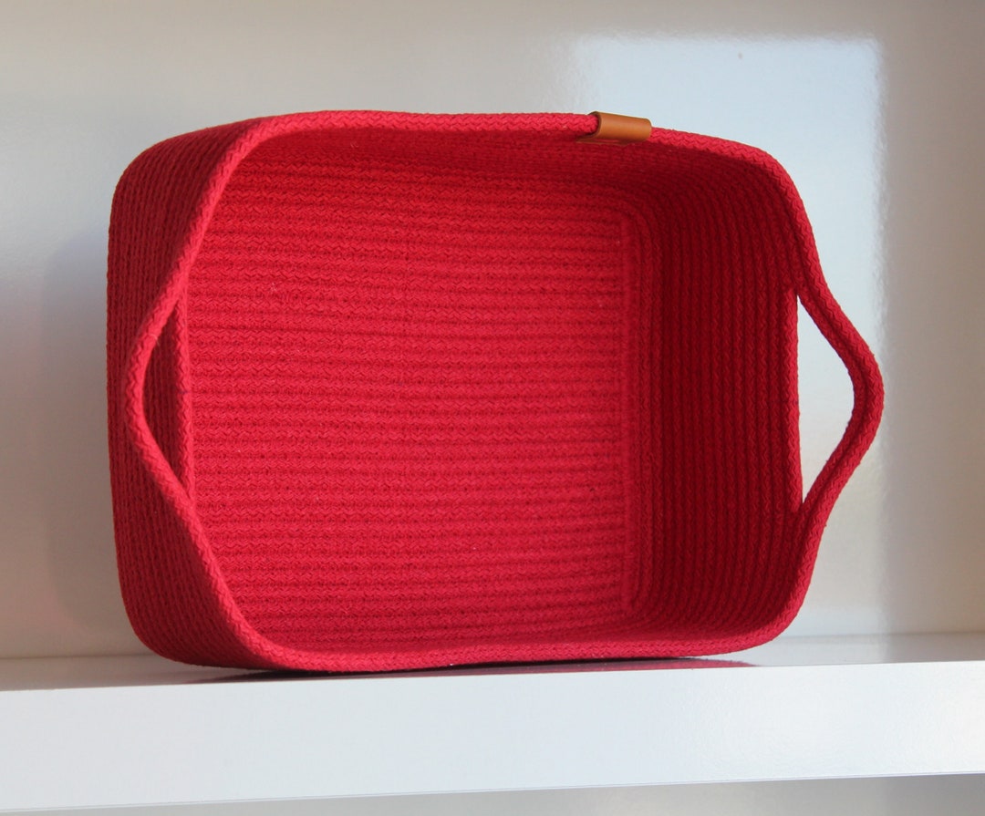 Red Cotton Rope Basket With Handle, Organic Cotton Cord Basket With ...