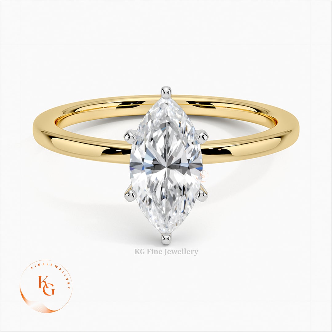 Six-prong Marquise Cut Solitaire Engagement Ring 14K Gold - Etsy