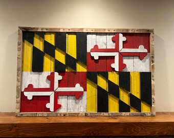 Rustic Maryland Flag Wooden - Etsy