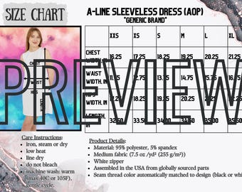 A-line Sleeveless Dress Size Chart | Size Chart for A Line Sleeveless ...