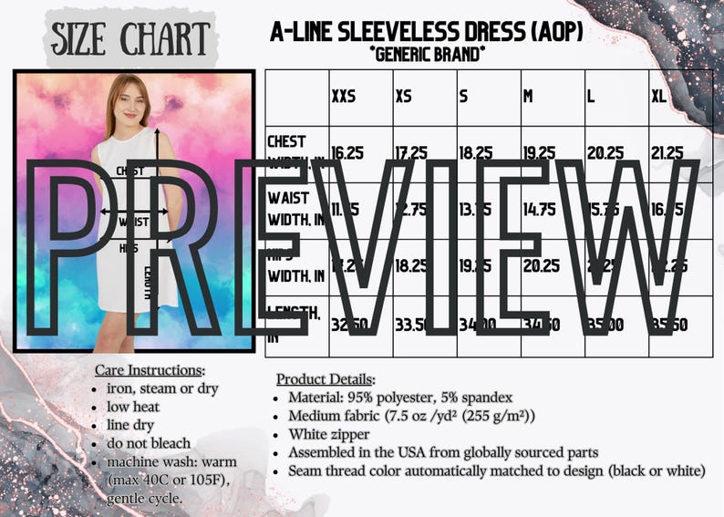 Size Chart for A-line Sleeveless Dress (AOP) - Etsy