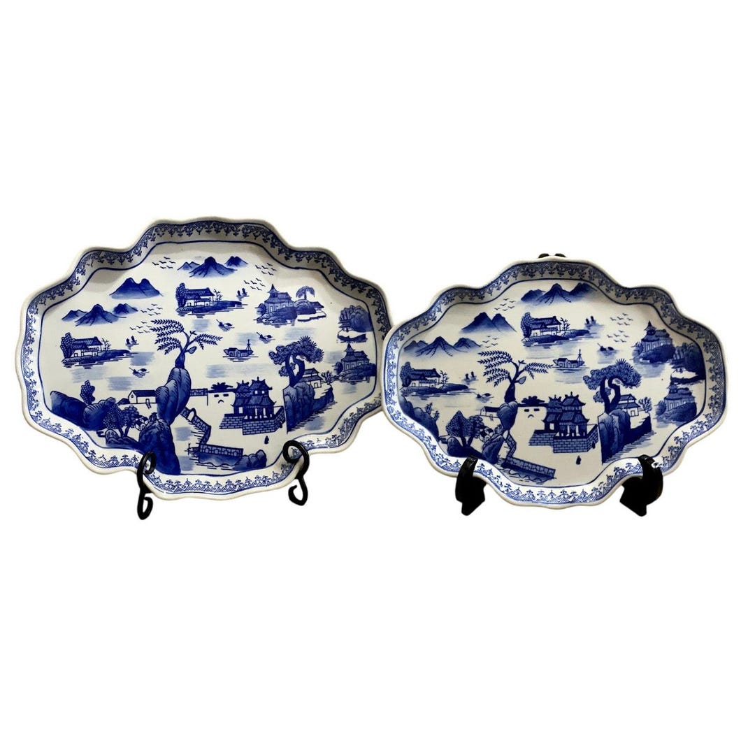 Vintage Bombay Blue & White Asian Scene Platters/dishes, Set of 2 FREE ...
