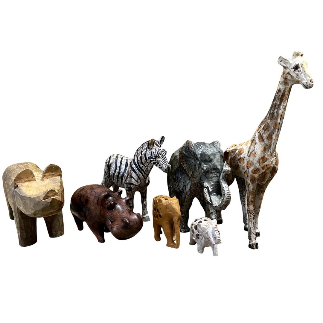 Hand-carved African Safari Animal Figurine Set, East African Hardwood ...