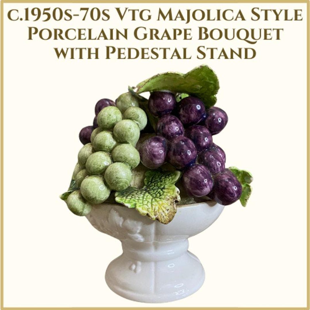 C.1950s-70s Vtg Majolica Style Porcelain Grape Bouquet With Pedestal ...