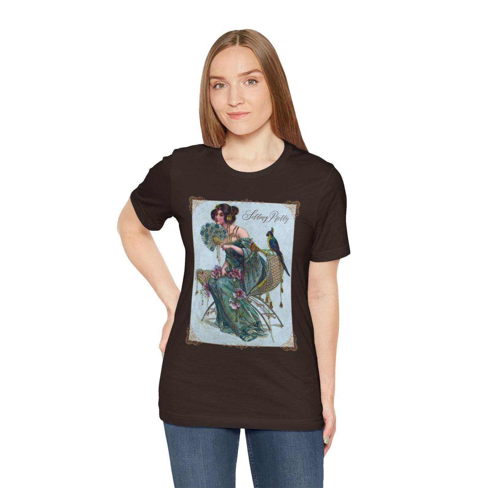 Alphonse Mucha "lady With Fan Sitting Pretty" - Unisex Jersey Short ...