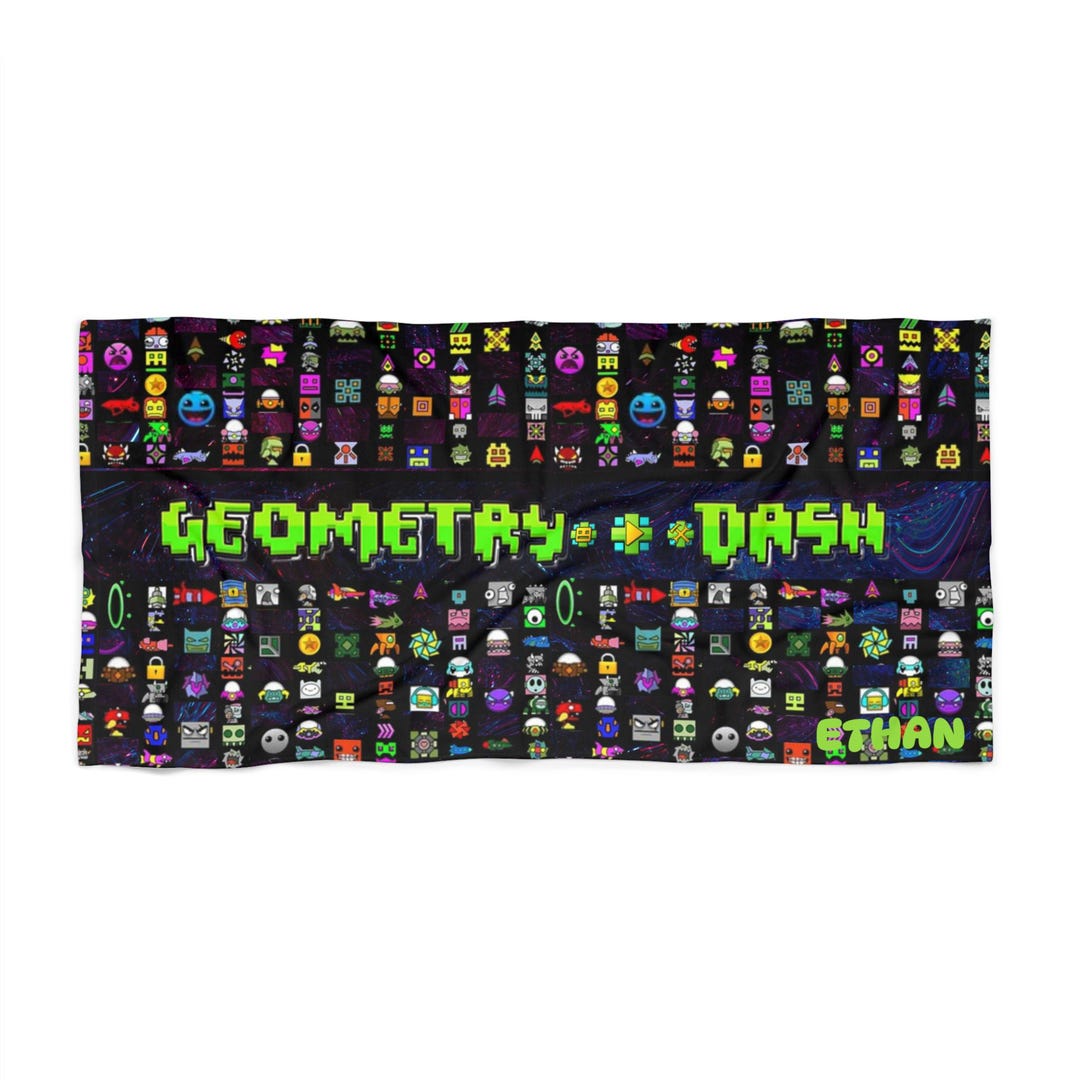 Personalized Geometry Dash Beach Towel, Fun Summer Towel, Kid's Beach ...
