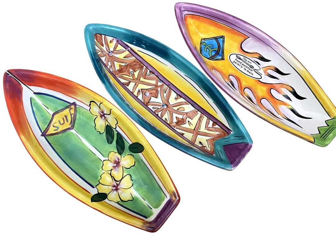 Vintage Clay Art "surf's Up" Hand-painted Surfboard Plates (set of 3 ...