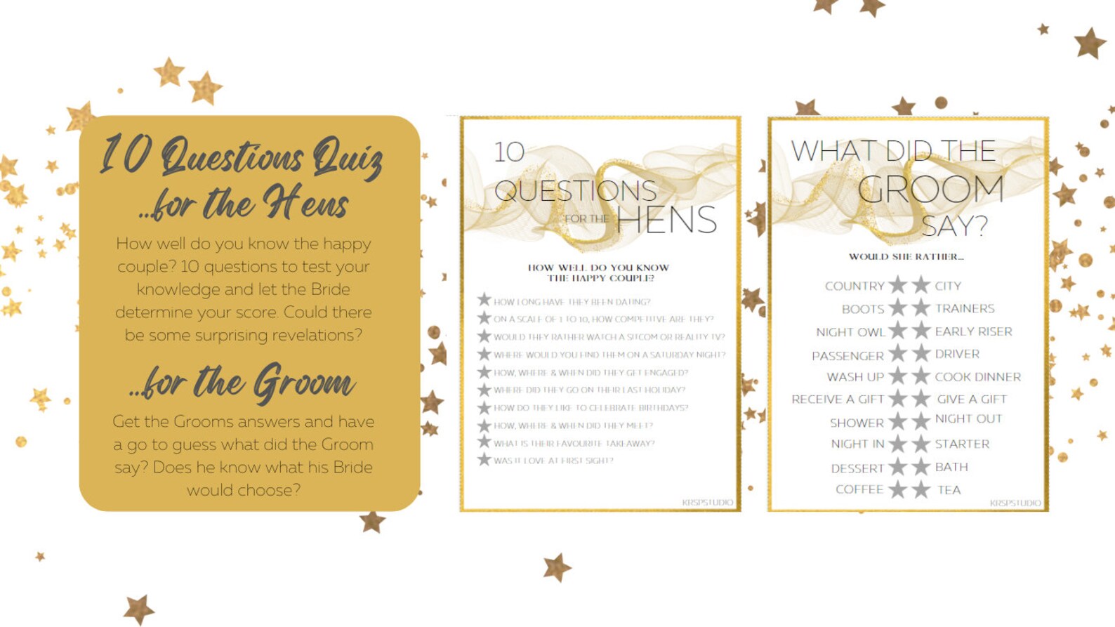 HEN PARTY GAMES - Gold Hen Do - Digital Download Printable Party Game ...