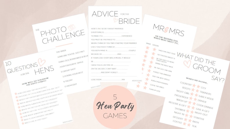HEN PARTY GAMES - Digital Download Printable Hen Do Party Game Cards ...
