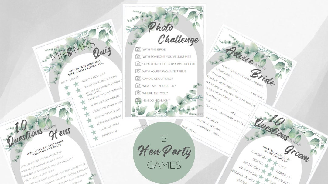 HEN PARTY GAMES - Eucalyptus Theme - Digital Download Printable Hen Do ...