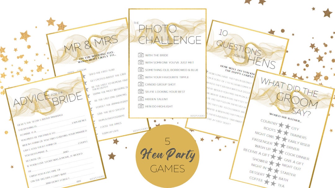 HEN PARTY GAMES - Gold Hen Do - Digital Download Printable Party Game ...